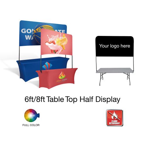8' Half Wall Fitted Banner & Frame Table Kit - Overhead & Backwall ...
